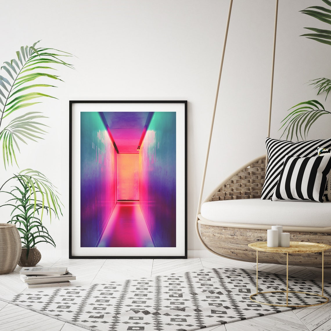 Neon Wall Art, Digital Download, Instant Art Print, Bright Pink Blue ...