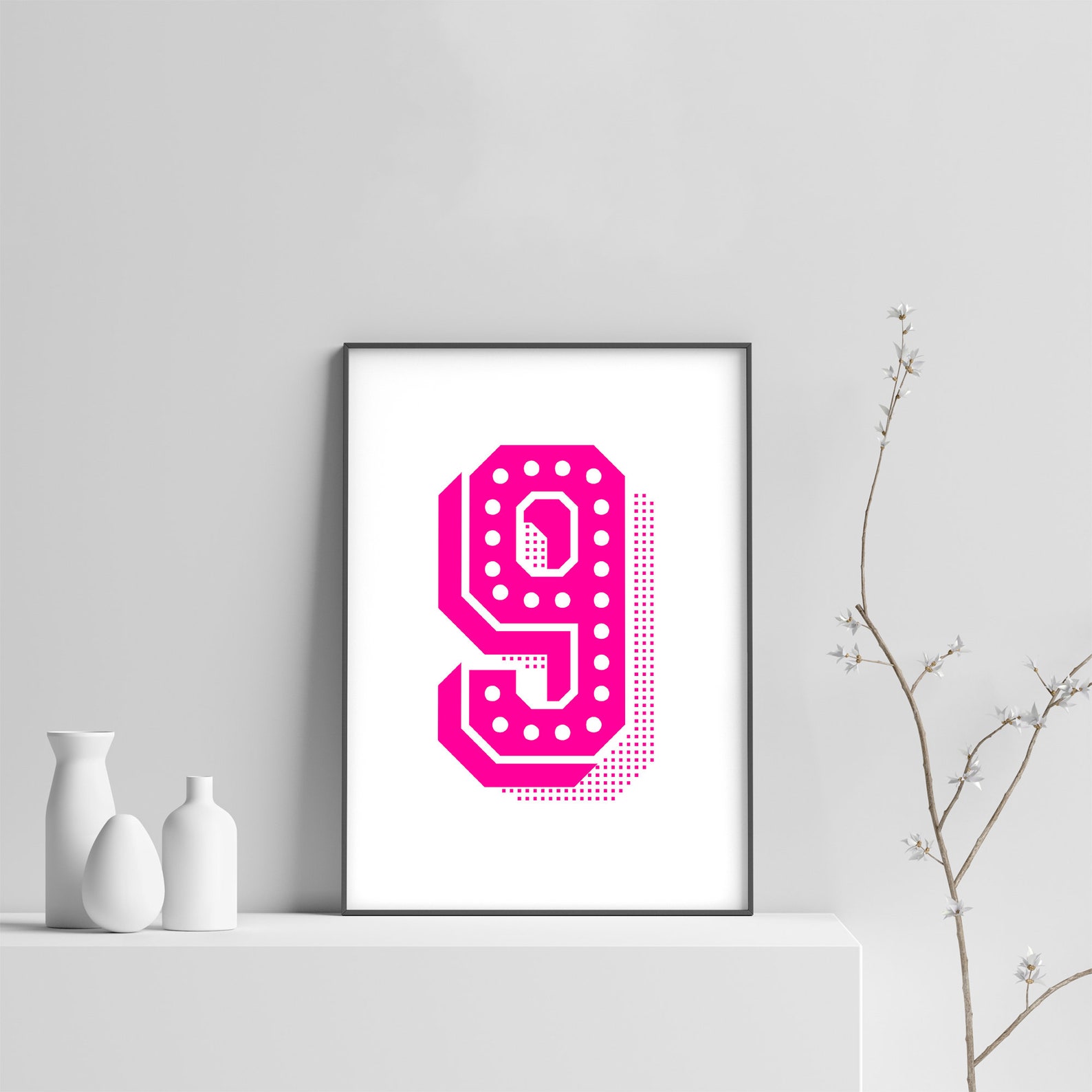 9 Print Pink Number Nine Printable, Number 9 Wall Art Instant Digital ...