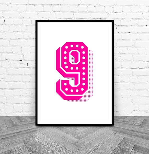9 Print Pink Number Nine Printable Number 9 Wall Art Instant - Etsy