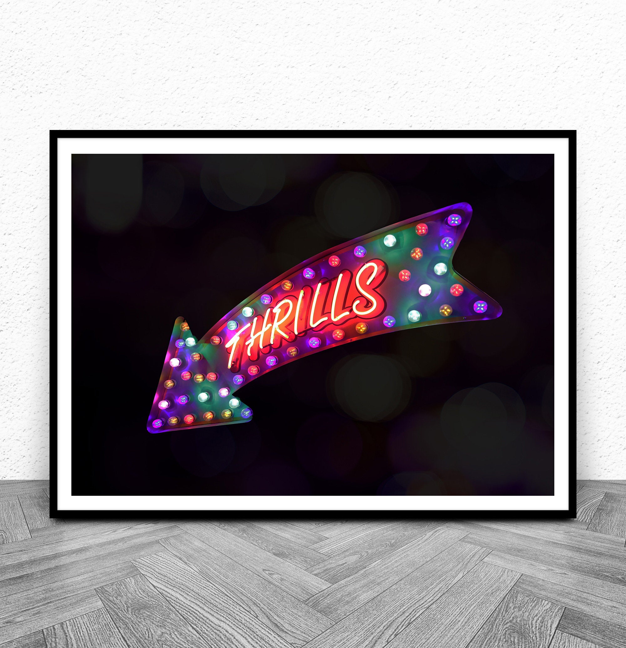 Neon Sign Wall Art, Neon Lights Printable, Thrills Neon Wall Decor ...