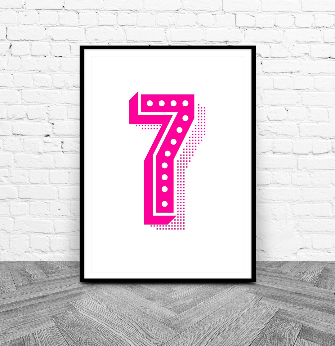 7 Pink Number Seven Printable, Neon Pink Number 7 Digital Download ...