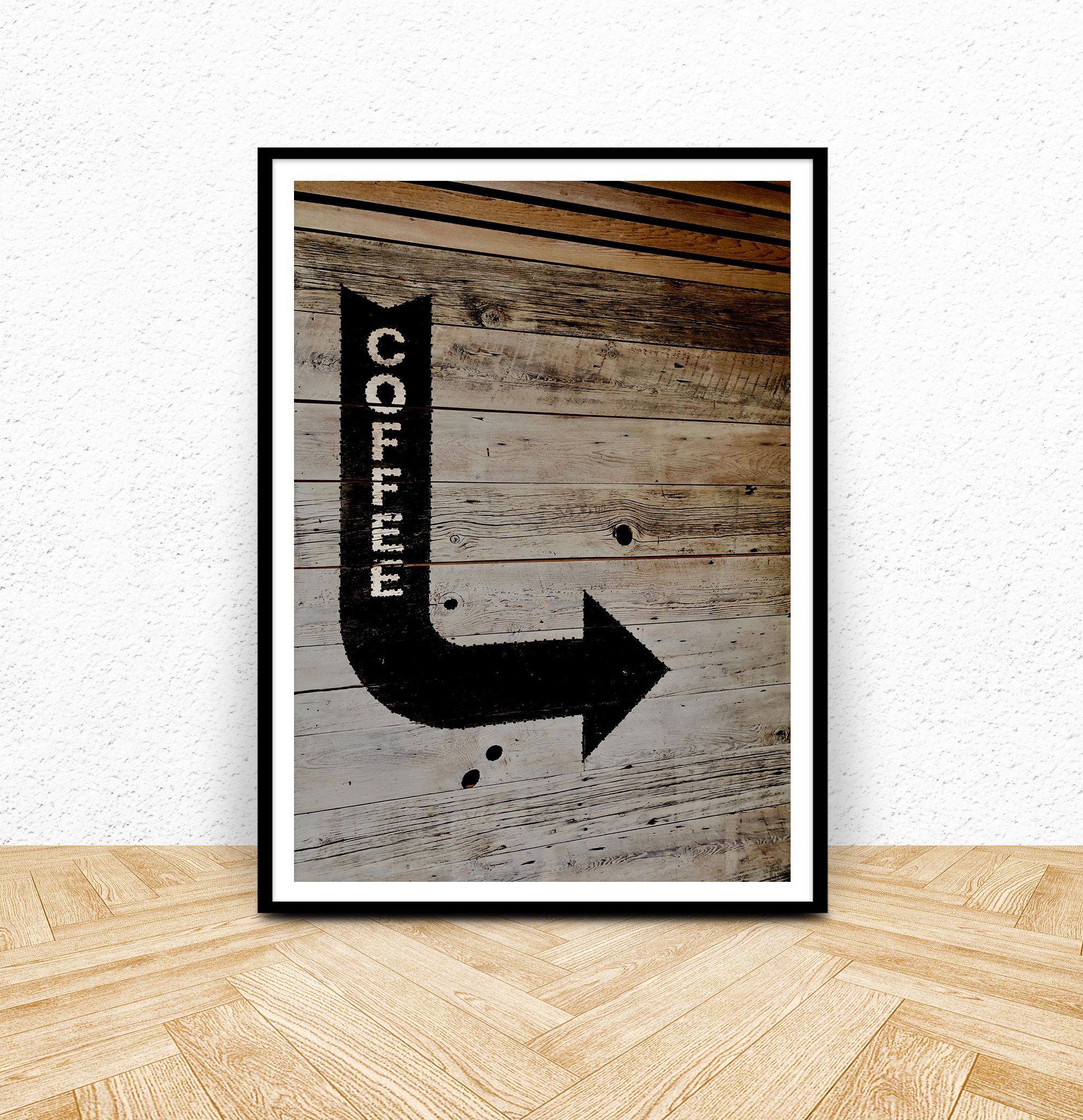 Coffee This Way Sign Printable Poster, Rustic Wood Coffee Print ...