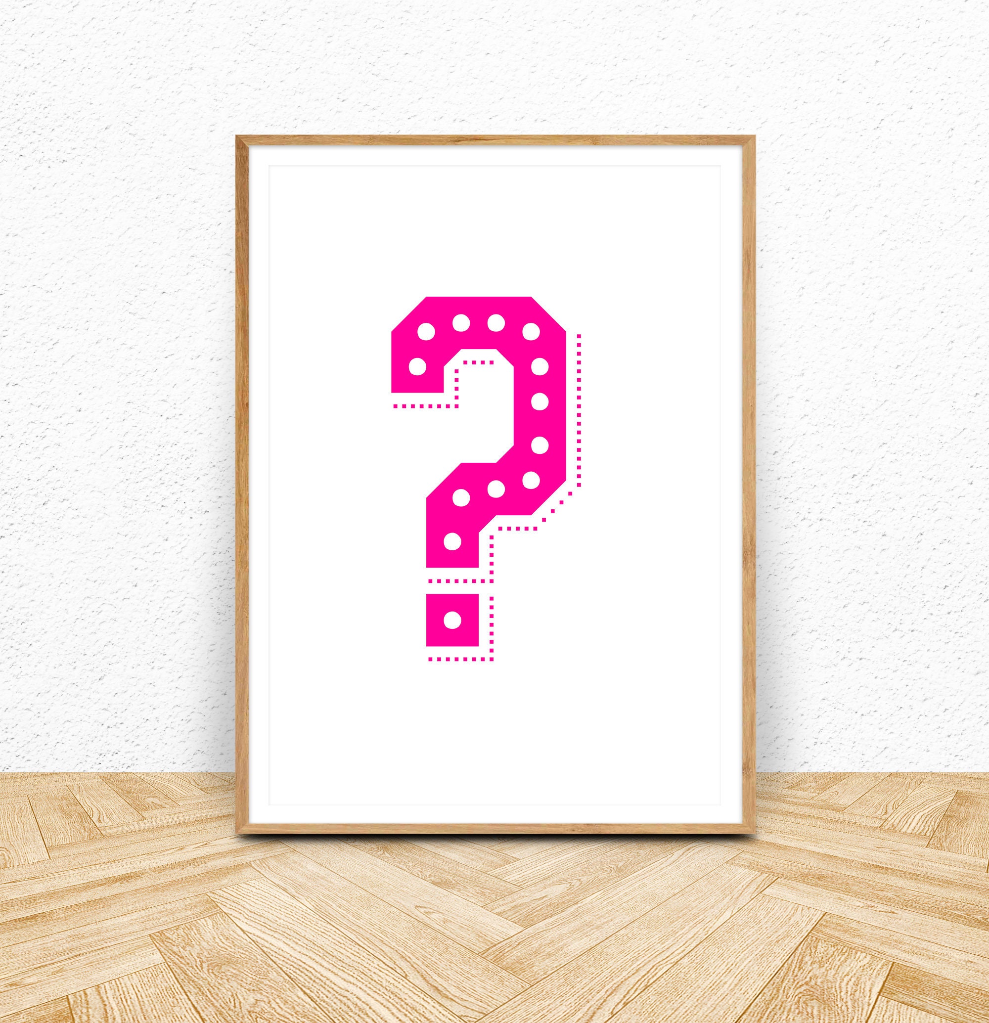 Question Mark Print Bright Pink Letter Poster Typography - Etsy