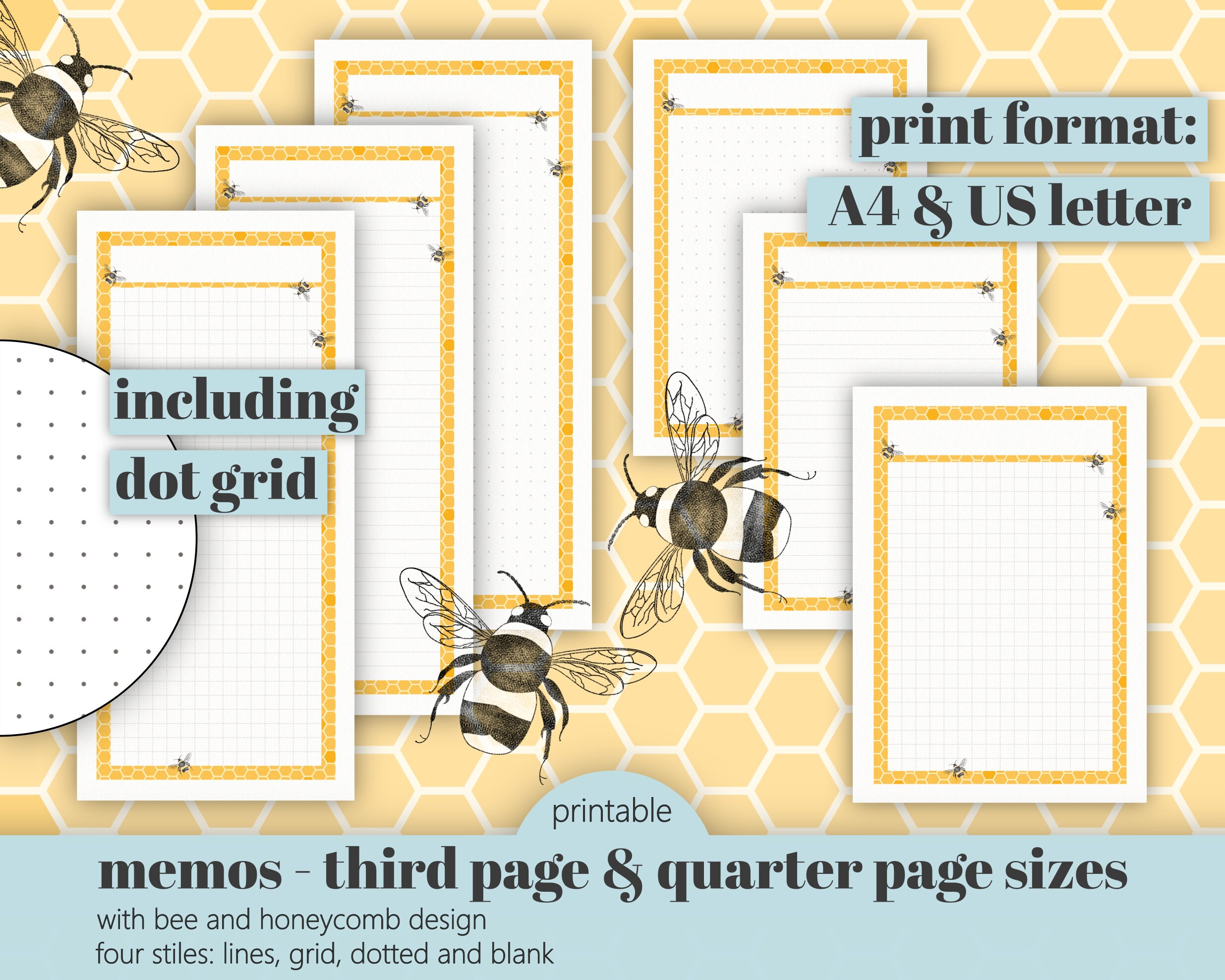 PRINTABLE Bee Honeycomb Gold-yellow Note Paper Lined | Etsy