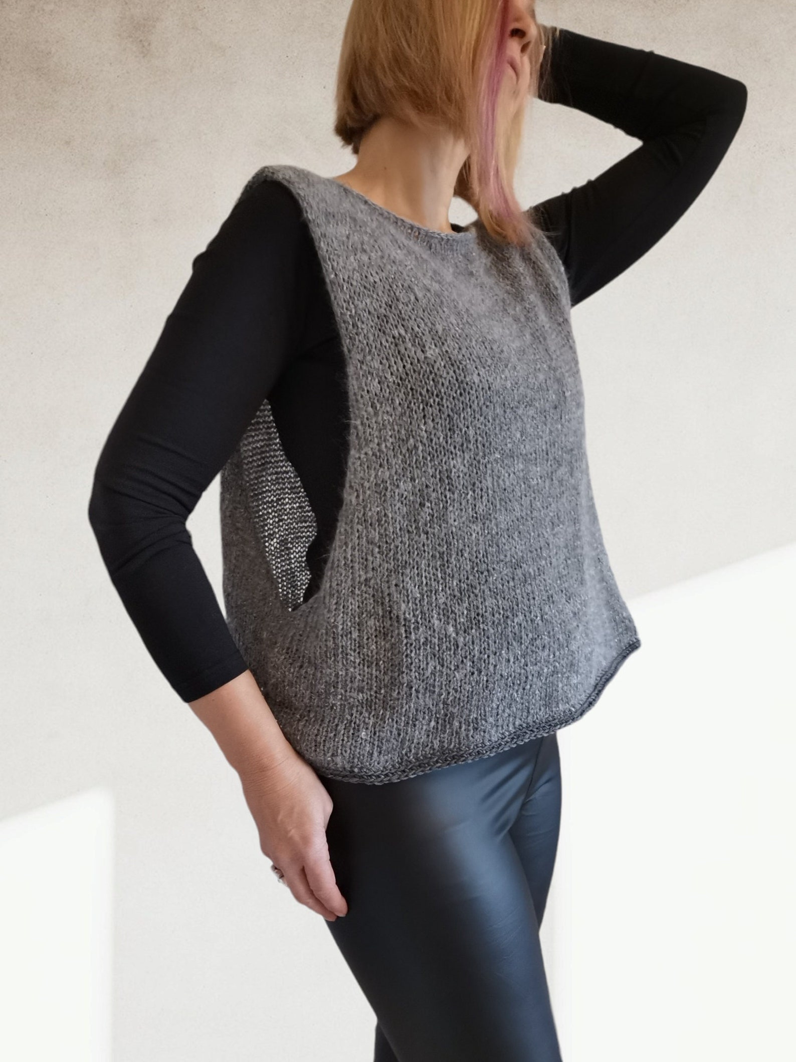 Strick Top mit Mohair, Damen Pullunder, Stricktop Grobstrick, Ethno ...