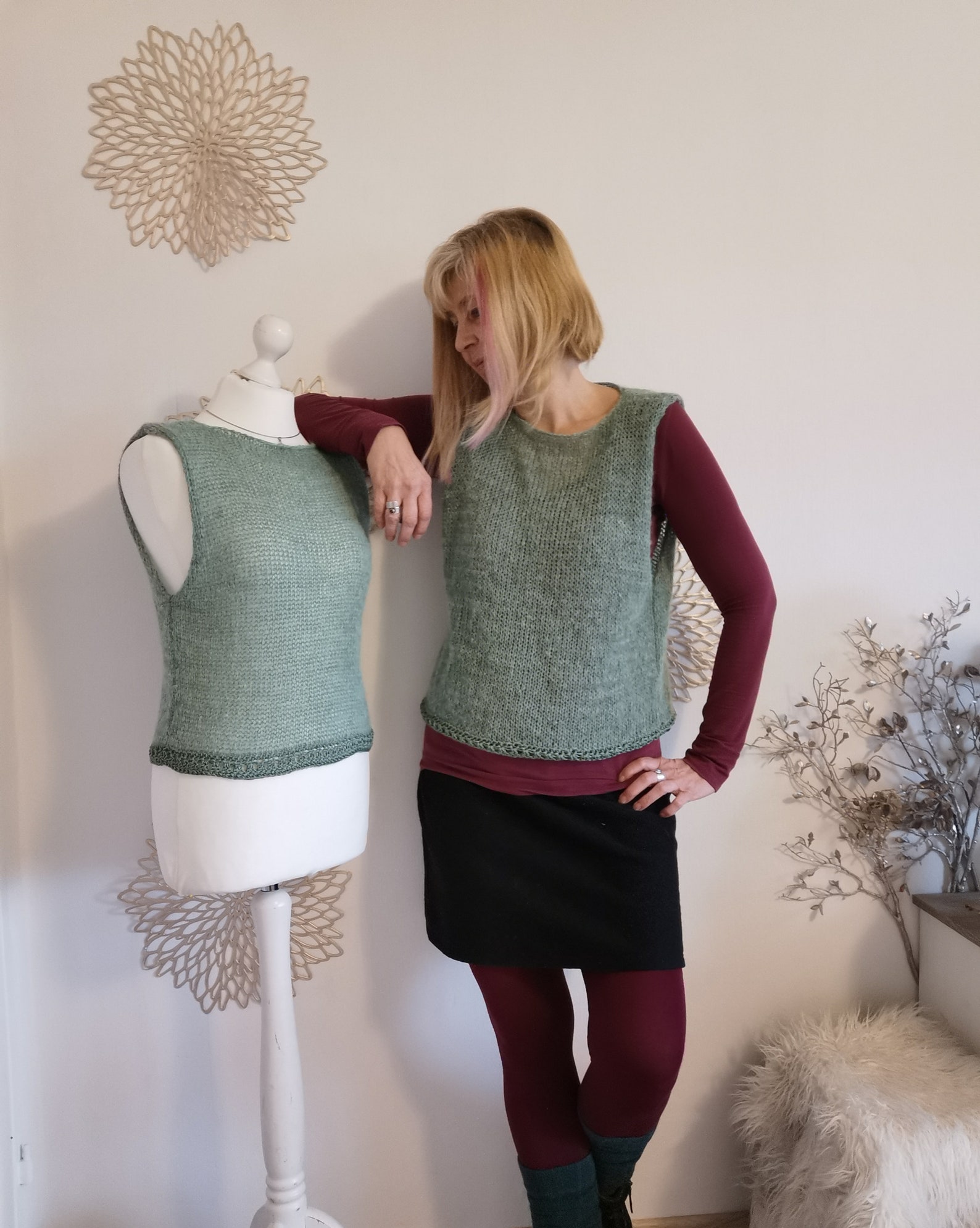 Strick Top mit Mohair, Damen Pullunder, Stricktop Grobstrick, Ethno ...