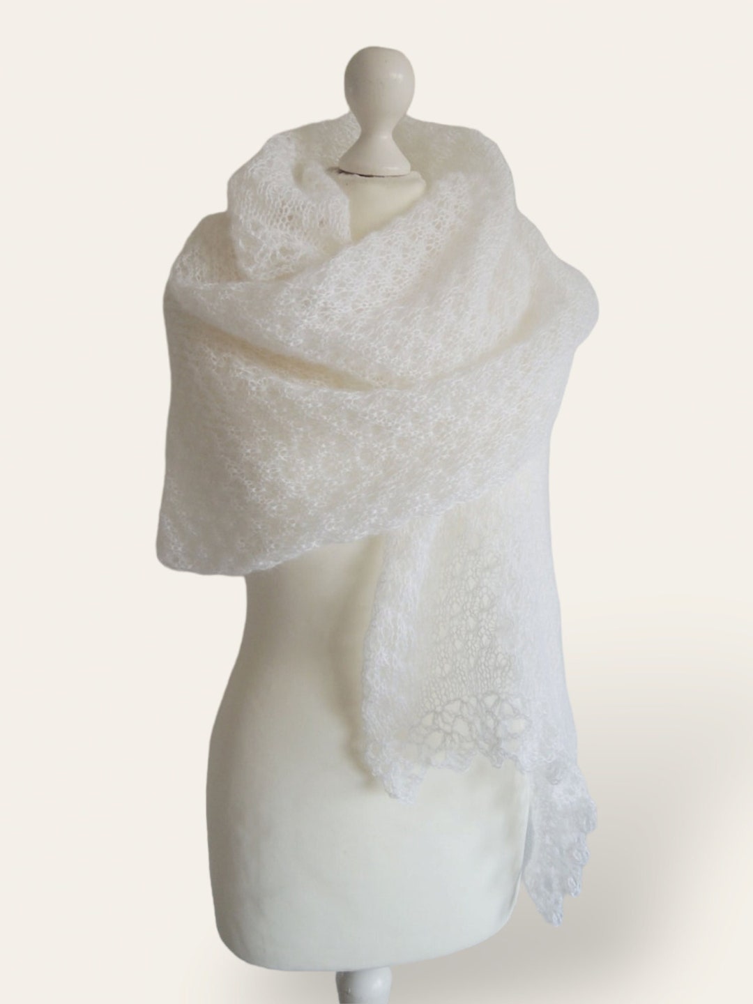 Étole de mariée blanc/écru Étole en dentelle, étole mohair, écharpe de ...