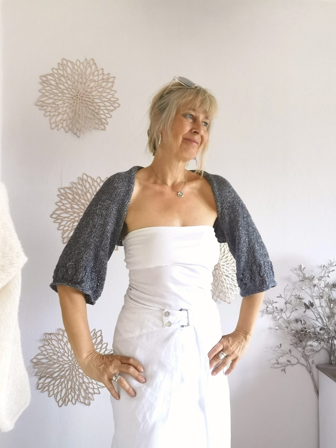 Linen Summer Shrug / Woman Bolero / Grey Silver Cotton Cardigan / Beach ...