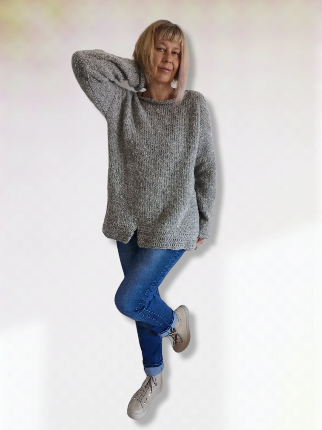 Slouchy oversized strick pullover Damen grau beige schwarz - Etsy.de