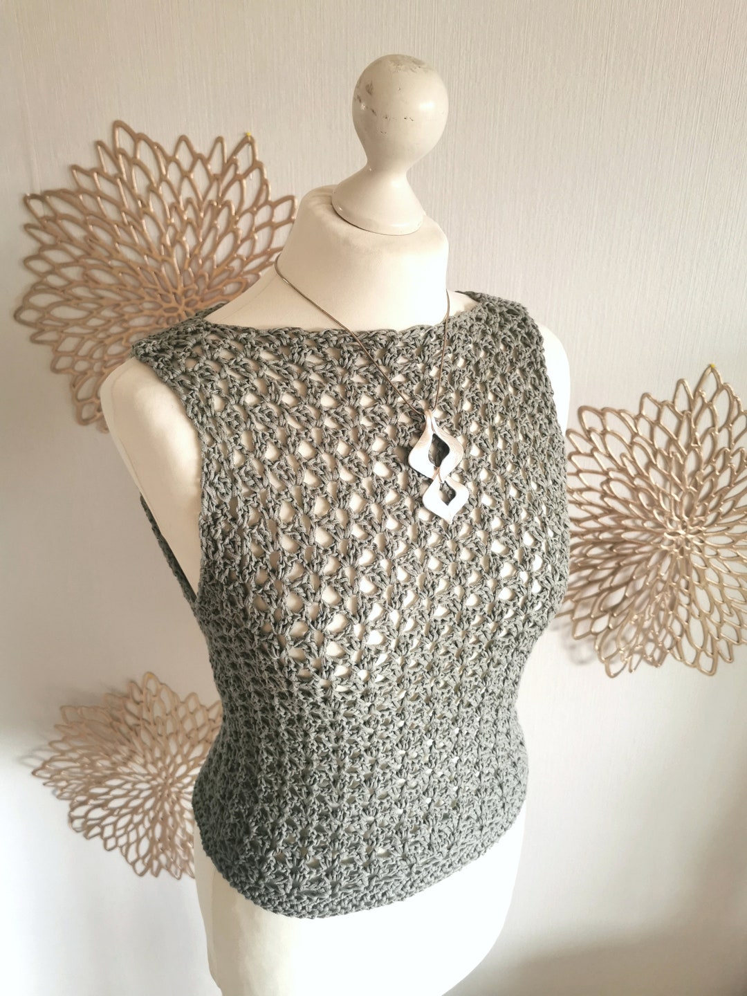 Crocheted Crop Top, Stretchy Summer Top Made of Cotton, Women's Mesh ...