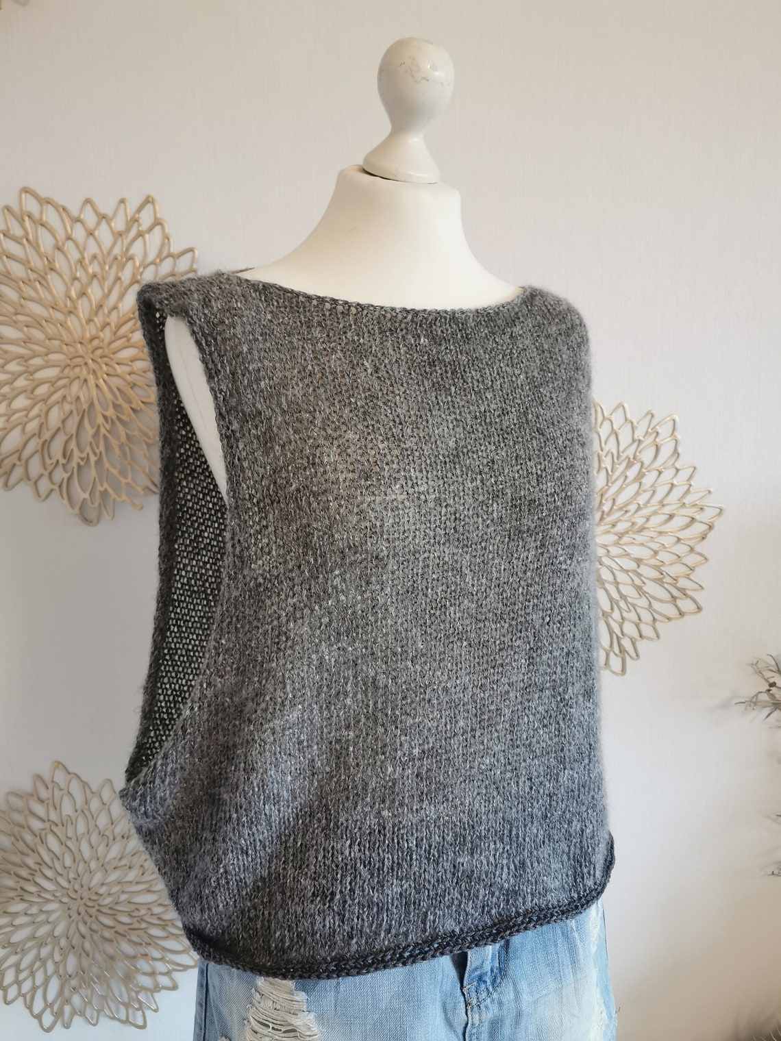 Strick Top mit Mohair, Damen Pullunder, Stricktop Grobstrick, Ethno ...
