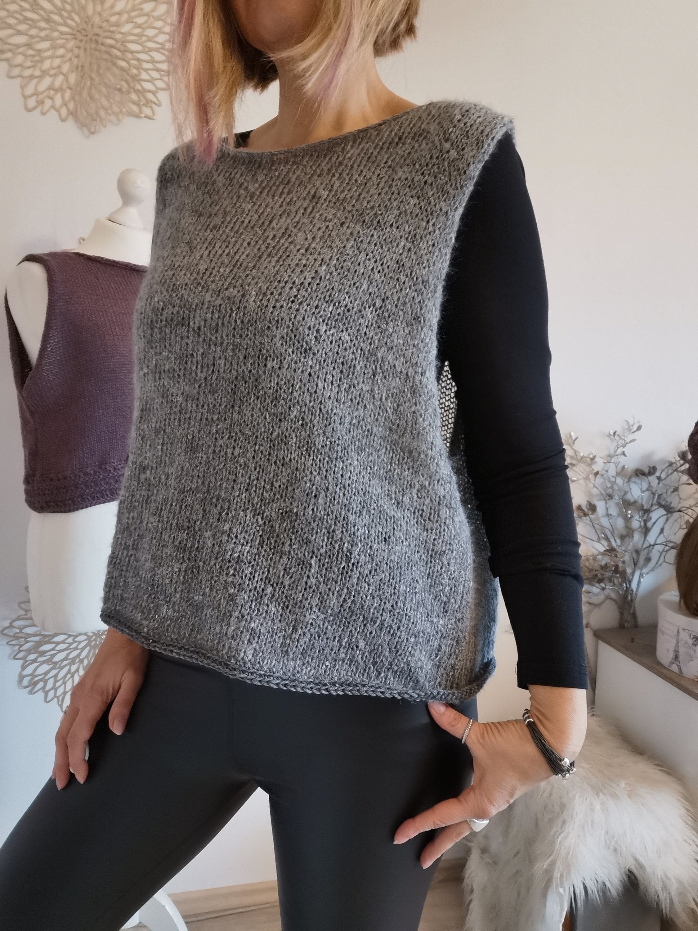 Strick Top mit Mohair, Damen Pullunder, Stricktop Grobstrick, Ethno ...