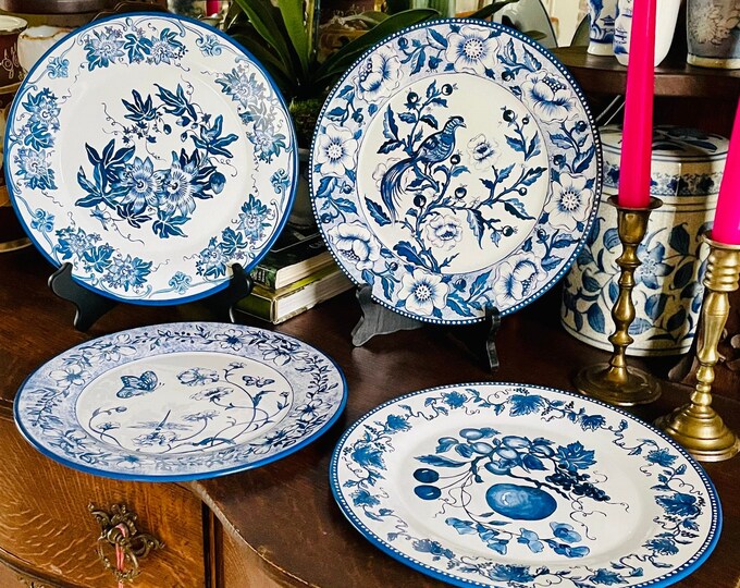 Indigo Blue Victorian Tin Plates Set of 4 - Etsy