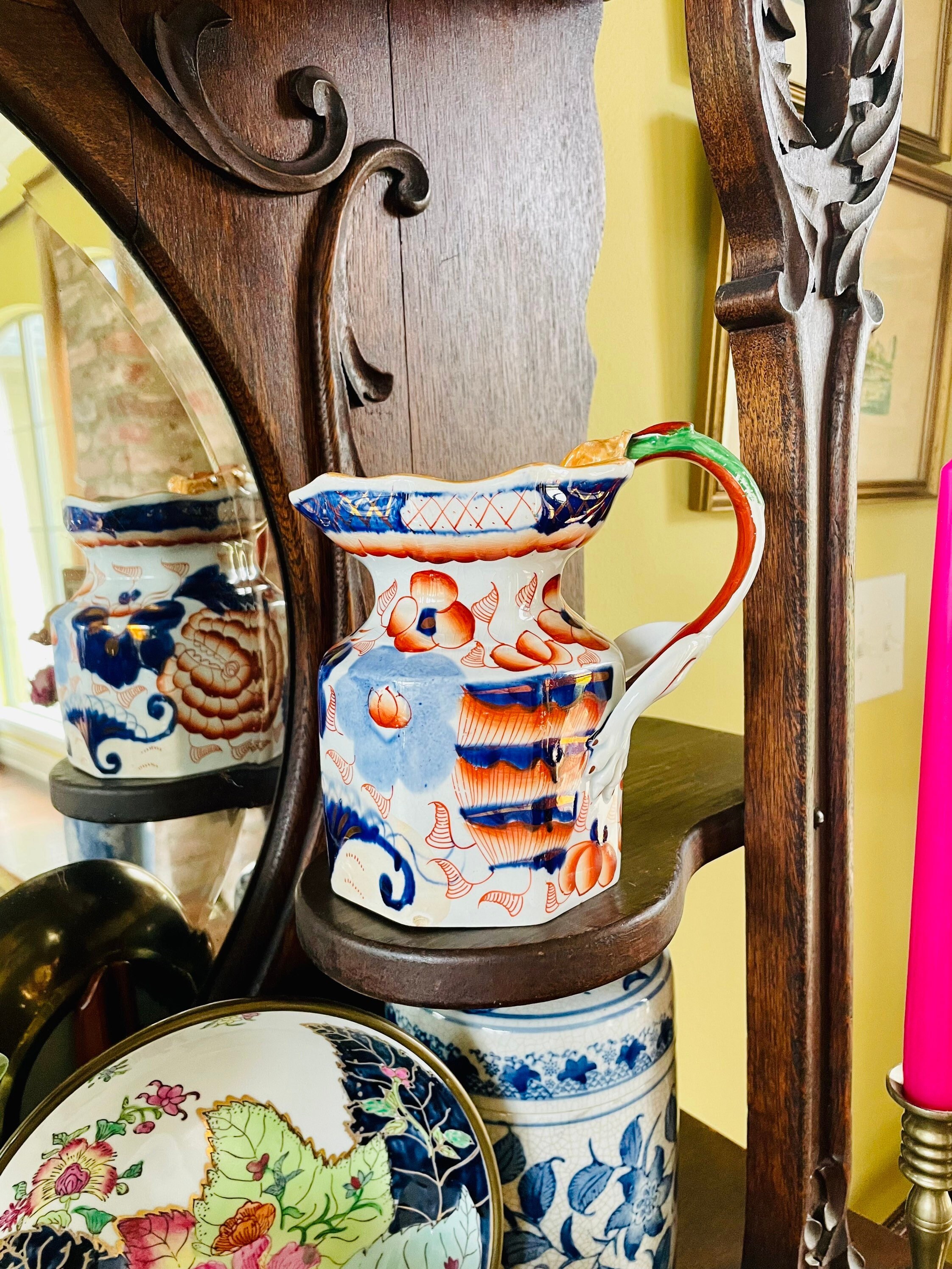 Antique Gaudy Welsh Milk Jug with Lion Hydra Handle Bethesda Pattern ...