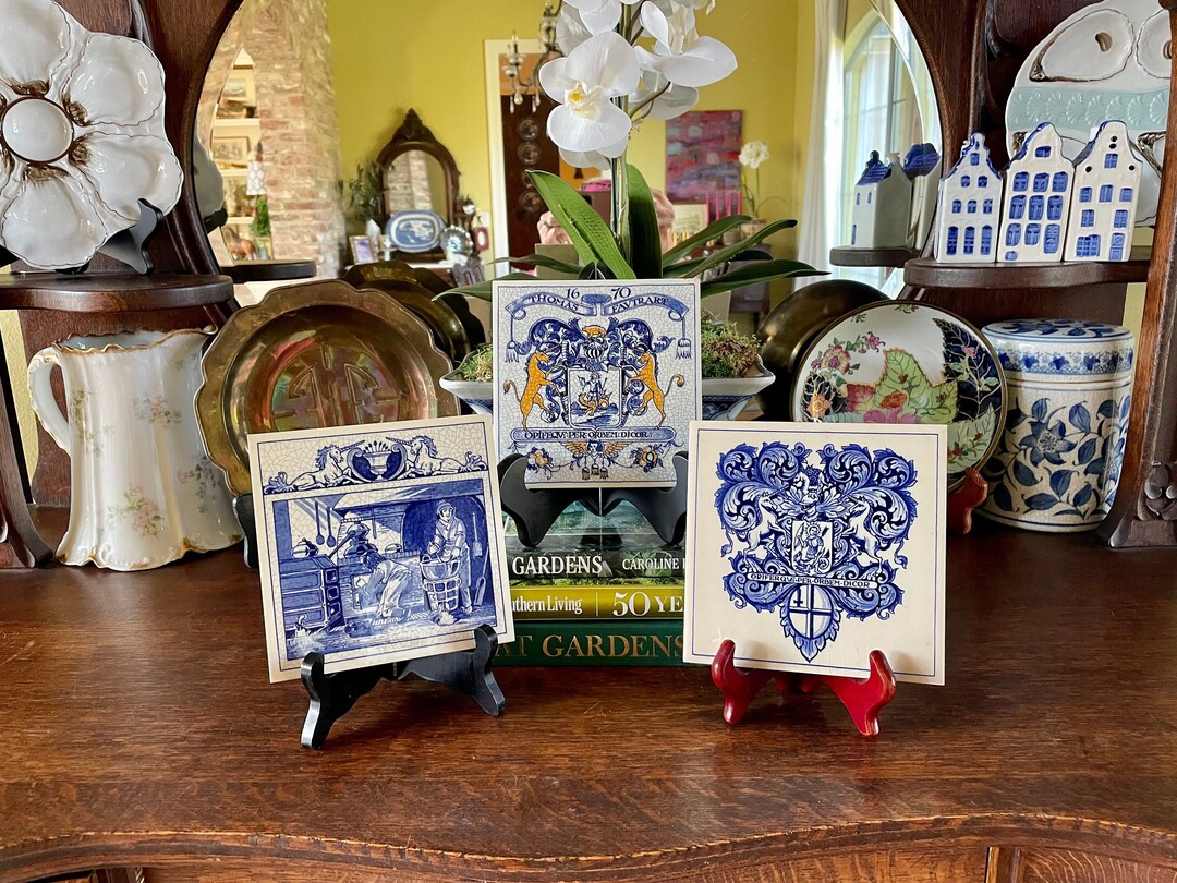 Vintage Pill Tiles Blue and White Mid Century Delft Delftware Set of 3 ...