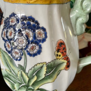 Vintage Enameled Pitcher With Raised Textural Hydrangea and Butterfly ...