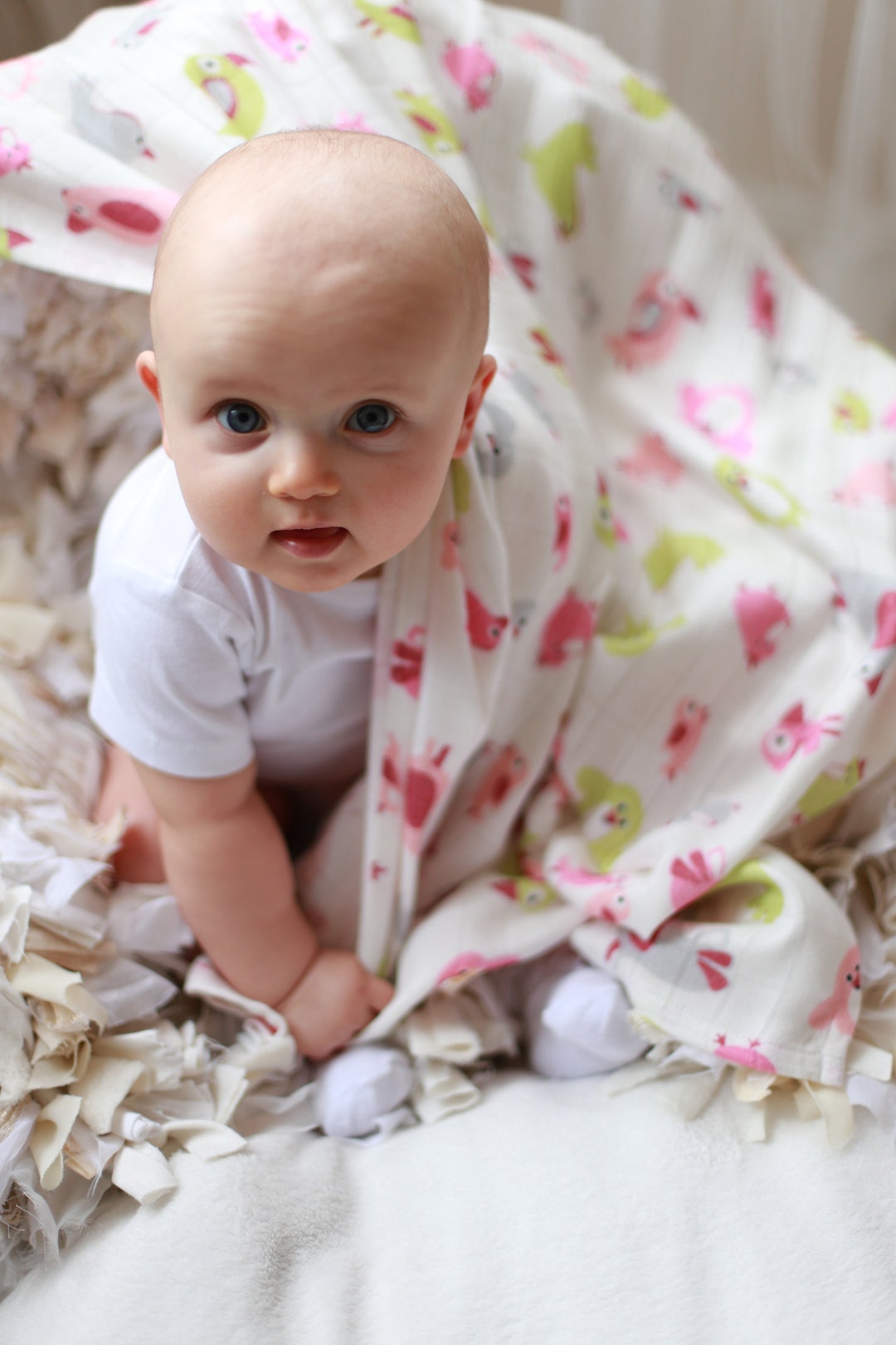 Muslin Bamboo Baby Blanket /bamboo Swaddle Birds 75x75cm - Etsy