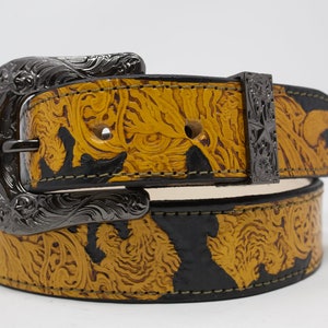 Handtooled Tiger Belt, (1.5’’) Western Leather Belt, Hand Painted Belt ...