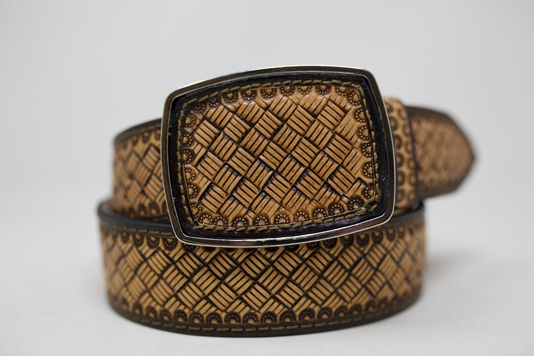 Custom Tooled Belt, Handtooled Geometric Leather Belt, Hand Painted ...