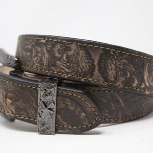 Handtooled Tiger Belt, (1.5’’) Western Leather Belt, Hand Painted Belt ...