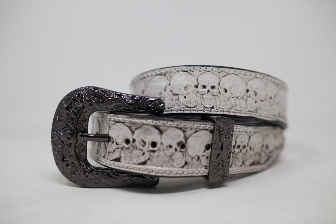 Handtooled Skull Belt, (1.5’’) Leather Belt, Hand Painted Belt With ...