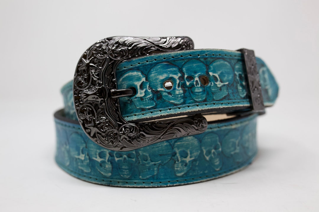 Handtooled Belt, Skull Belt, Leather Belt - Etsy