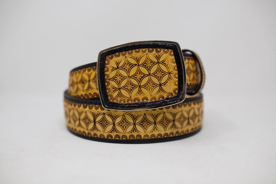Handtooled Geometric Belt, Western Belt, Hand Painted Belt With ...