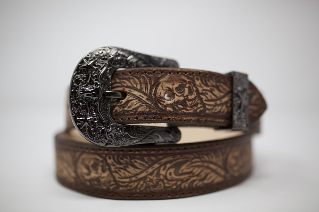 Handtooled Skull Belt, (1.5’’) Leather Belt, Hand Painted Belt With ...