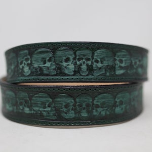 Skull Handtooled Belt, Western Leather Belt, Hand Painted Belt With ...