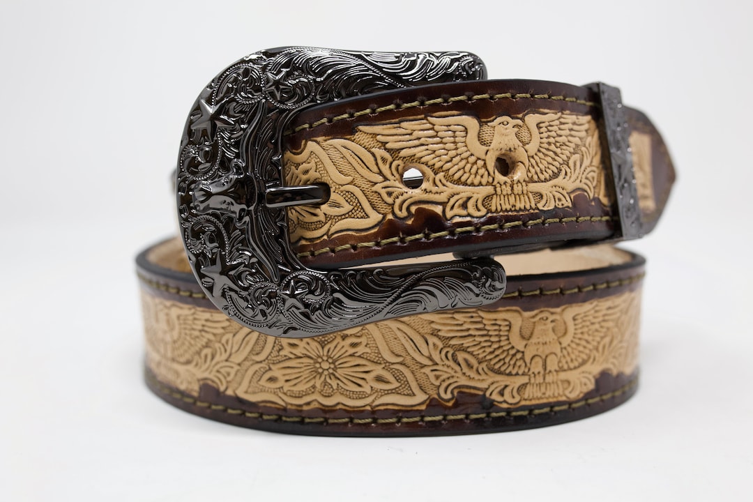 Eagle Handtooled Belt, Western Leather Belt, Hand Painted Belt With ...