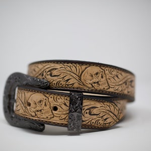 Handtooled Skull Belt, (1.5’’) Leather Belt, Hand Painted Belt With ...