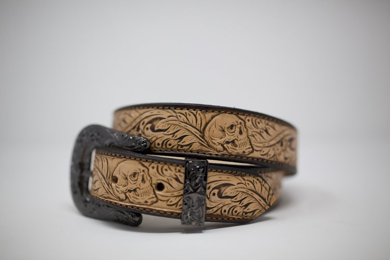 Handtooled Skull Belt, (1.5’’) Leather Belt, Hand Painted Belt With ...