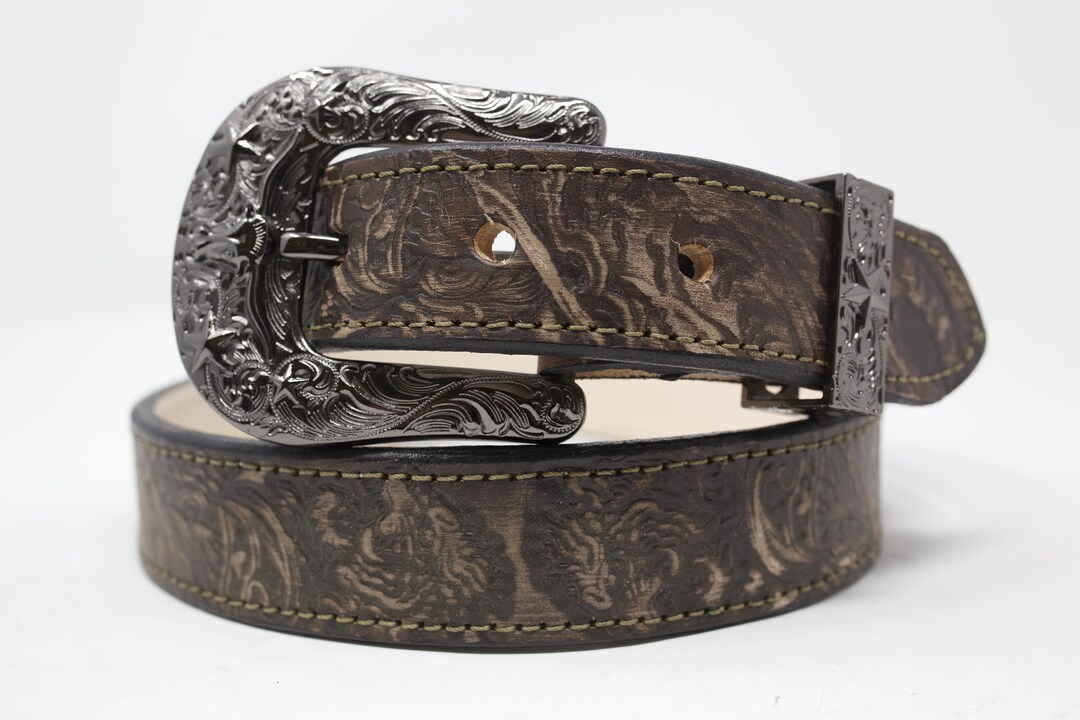 Handtooled Tiger Belt, (1.5’’) Western Leather Belt, Hand Painted Belt ...