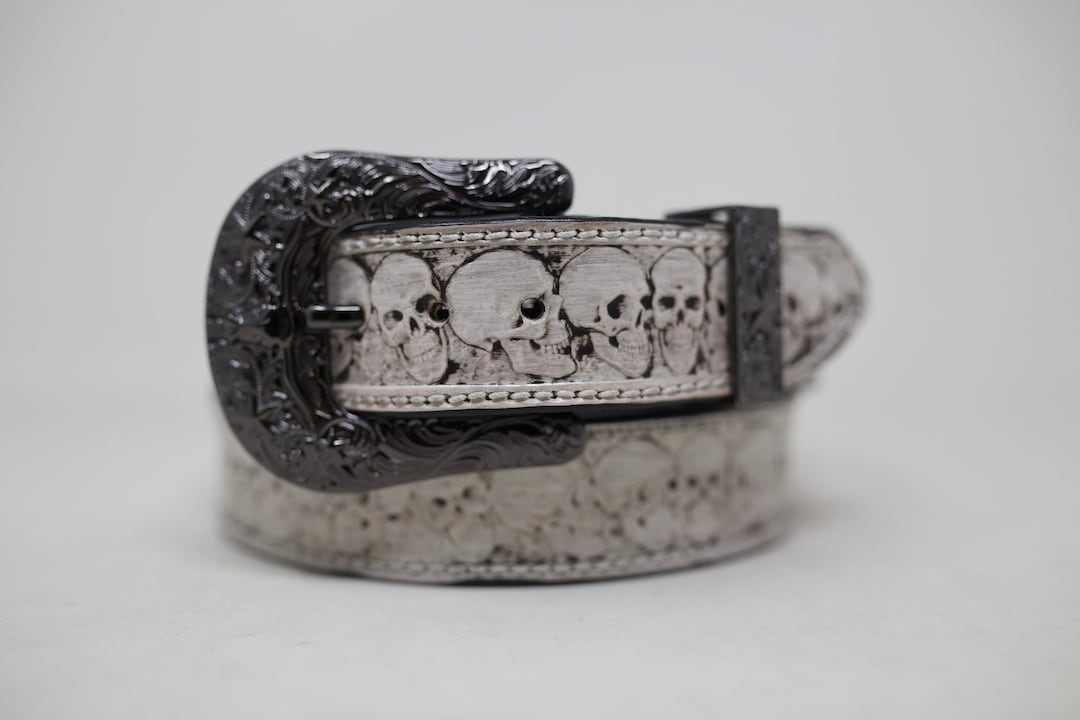 Handtooled Skull Belt, (1.5’’) Leather Belt, Hand Painted Belt With ...