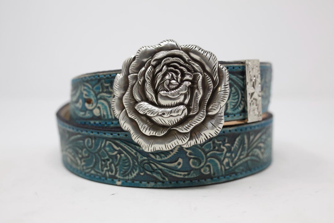 Handtooled Rose Belt, (1.5'') Hand Painted Belt With Removable Western ...