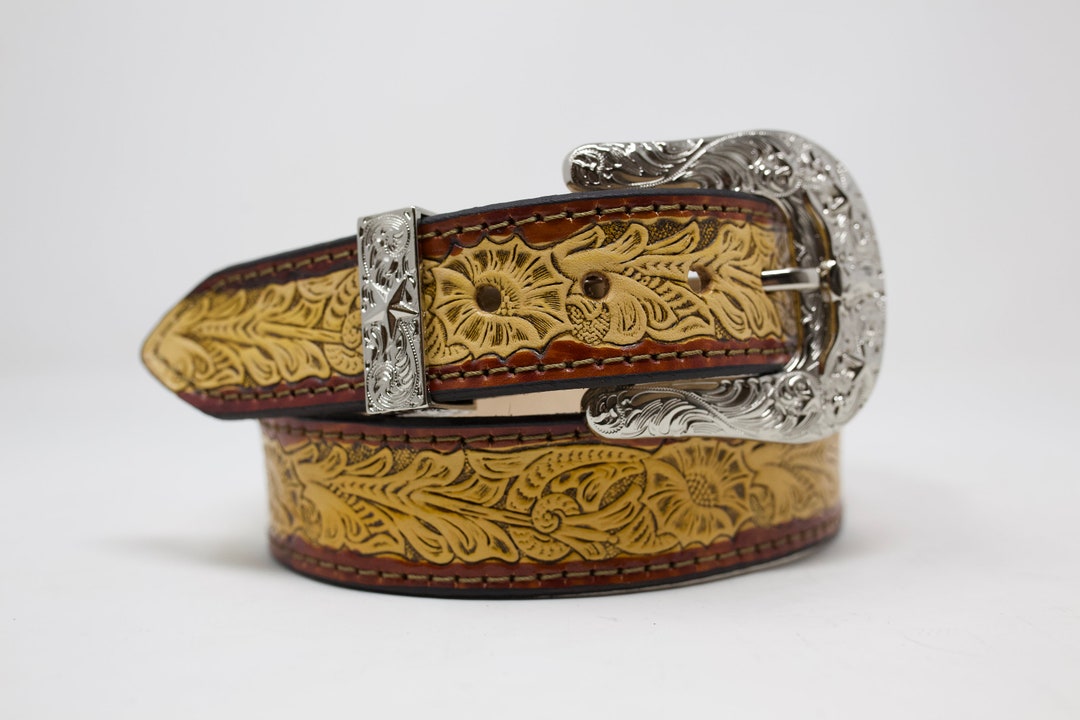 Flower Handtooled Belt, (1.5'') Hand Painted Belt With Removable ...