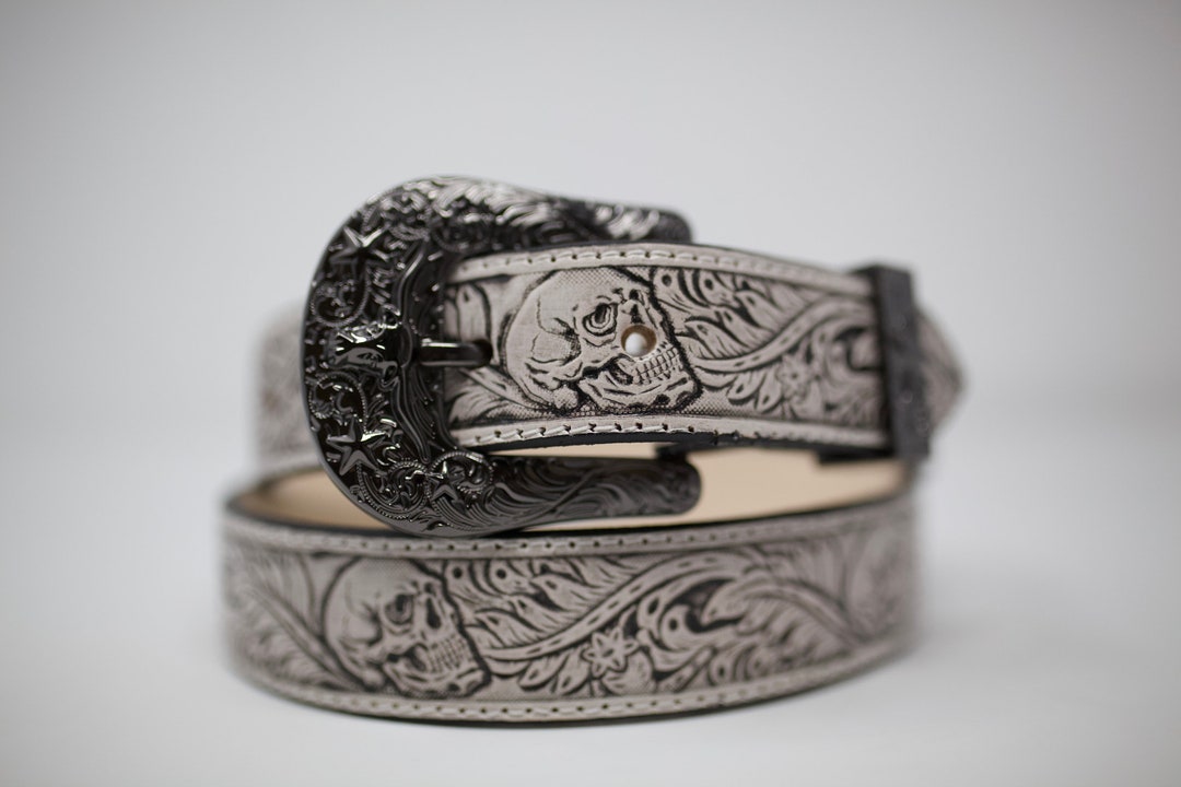 Handtooled Skull Belt, (1.5’’) Leather Belt, Hand Painted Belt With ...