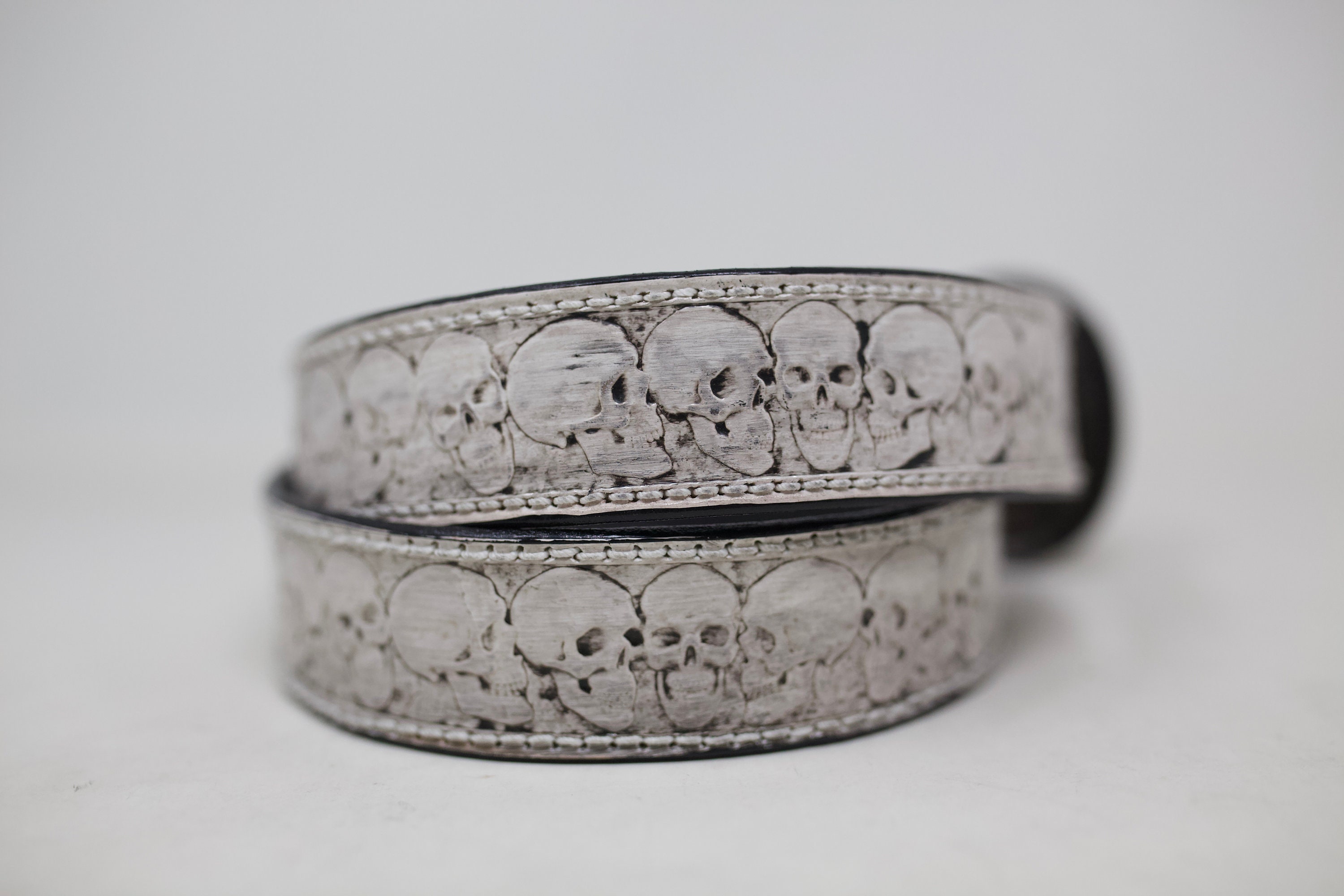 Skull Handtooled Belt, Western Leather Belt, Hand Painted Belt With ...