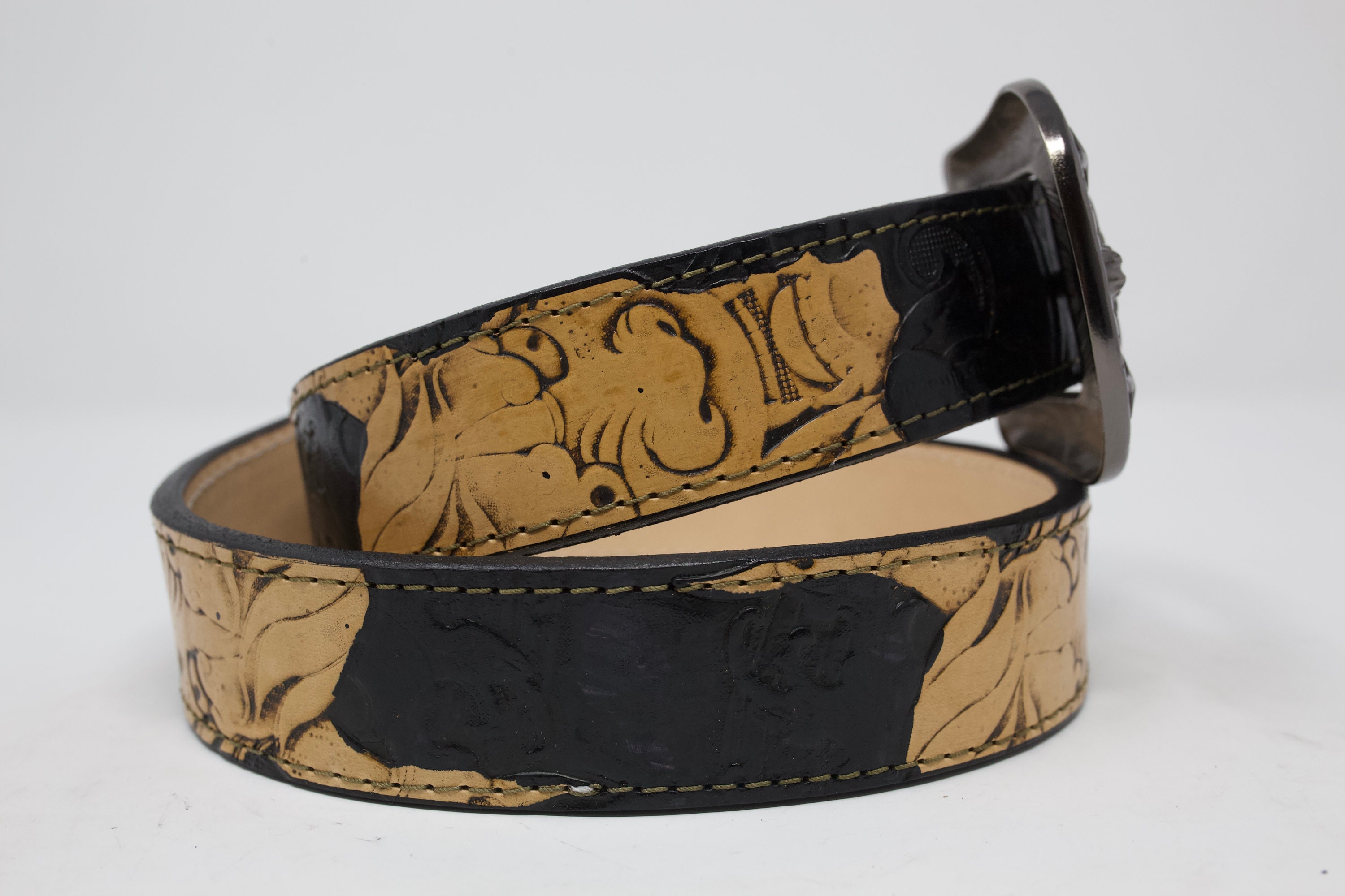 Demon Handtooled Belt, Western Leather Belt, Hand Painted Belt With ...