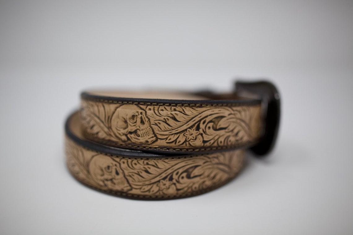Handtooled Skull Belt, (1.5’’) Leather Belt, Hand Painted Belt With ...