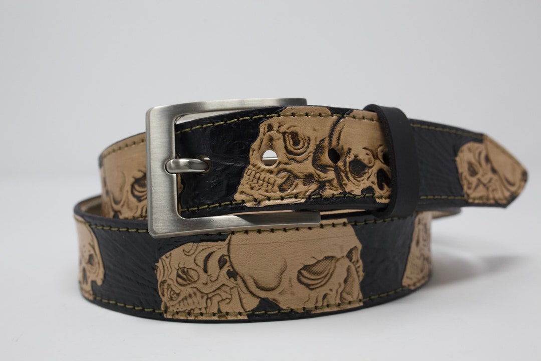 Handtooled Skull Belt, Leather Belt, Hand Painted Belt With Removable ...