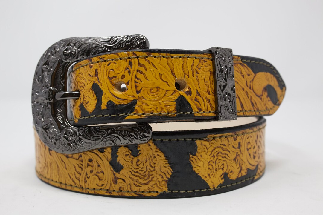 Handtooled Tiger Belt, (1.5’’) Western Leather Belt, Hand Painted Belt ...
