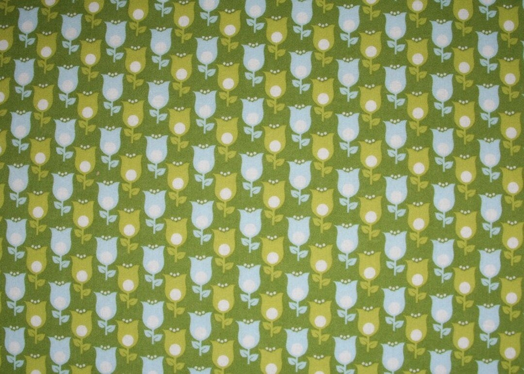 Stoff Retro, Stoff Tulpen, Retrostoff Grün, Stoffe Retro Blumen, Stoff ...