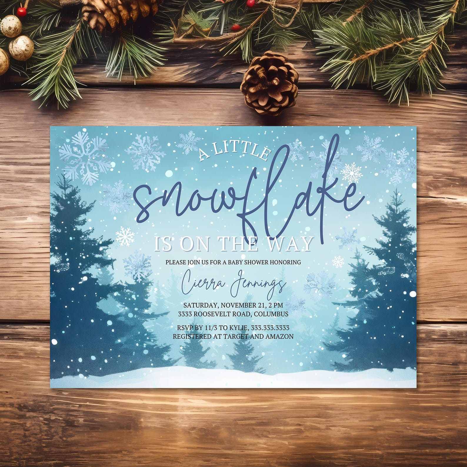 Editable Snowflake Baby Shower Invitation, A Little Snowflake is on the ...