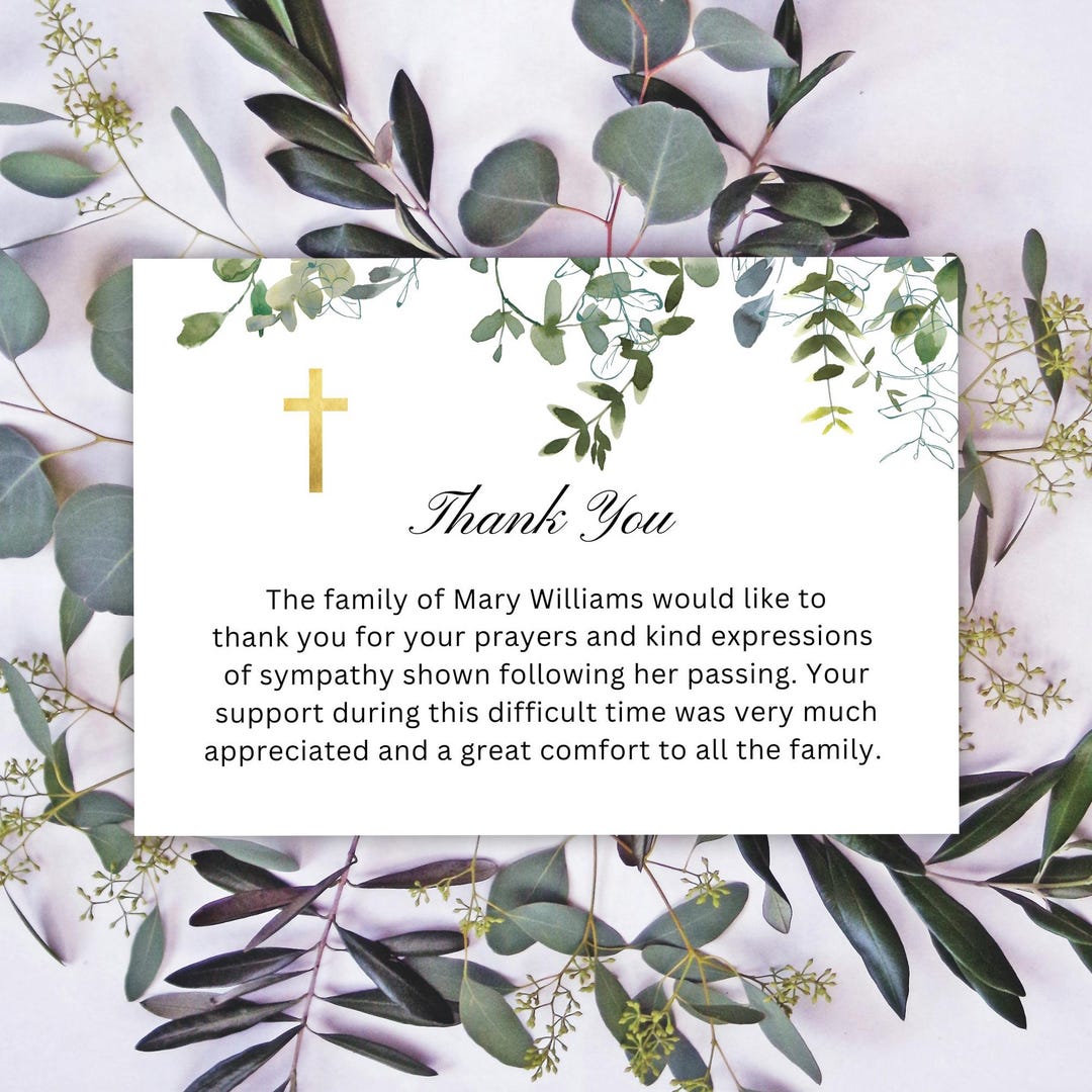 Thank You Bereavement Note Card, Editable Canva Template I Memorial ...