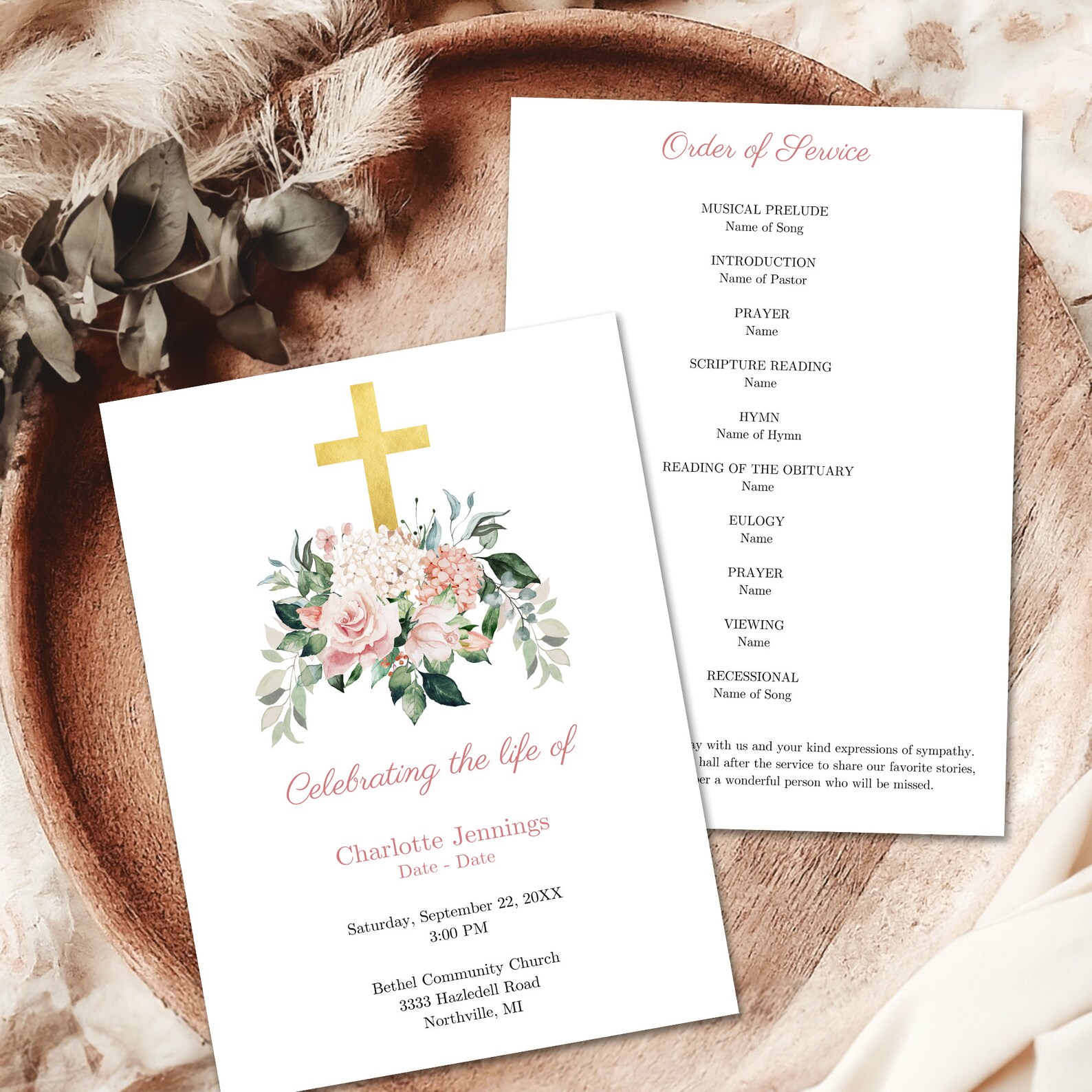 Celebration of Life Funeral Program, Floral Memorial Programs, Obituary ...