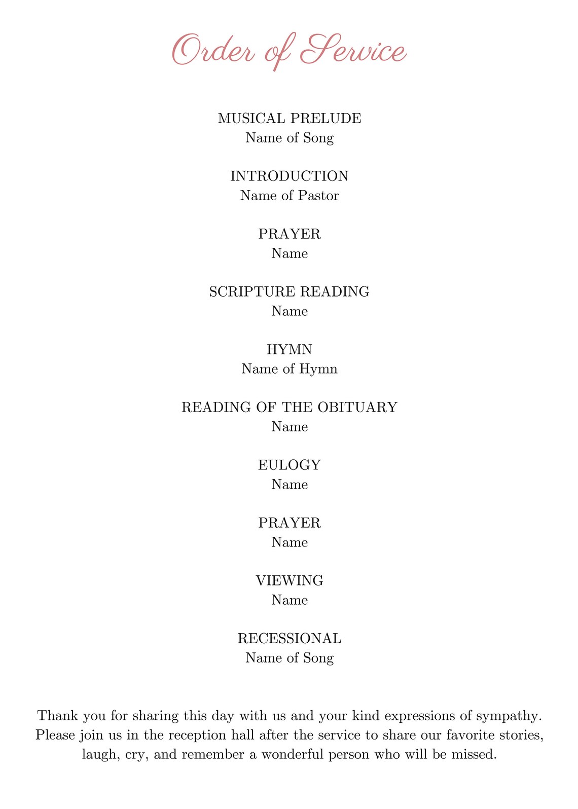 Celebration of Life Funeral Program, Floral Memorial Programs, Obituary ...