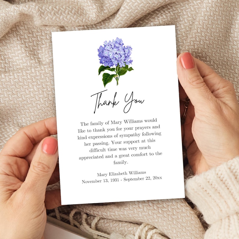 Floral Funeral Thank You Card Template, Thank You Notes Template ...