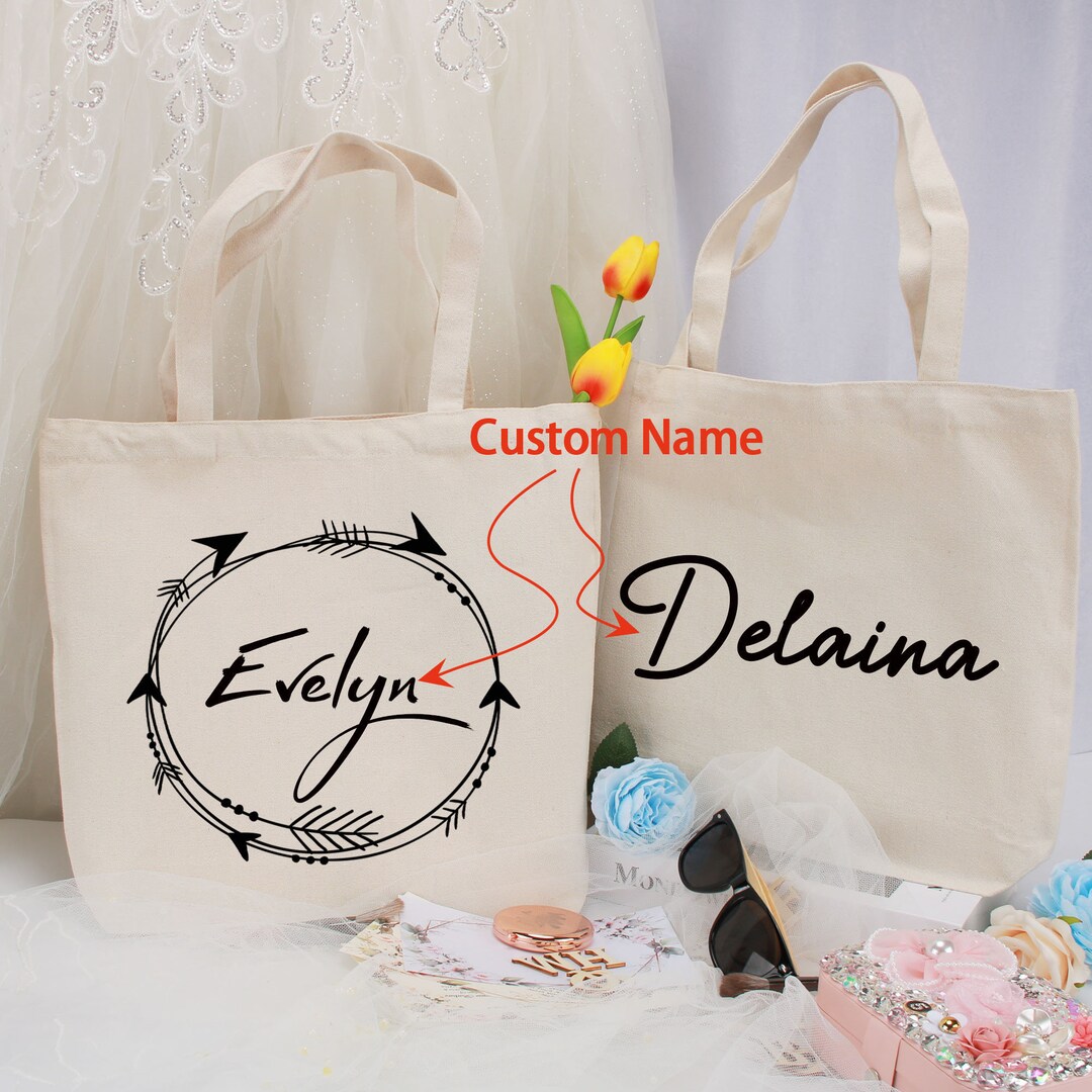 Personalized Monogram Tote Bags With Names Bridesmaid Gift Bag ...