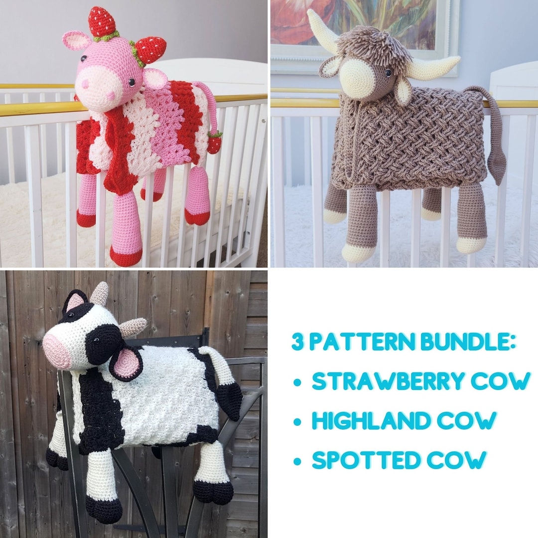 3 PATTERN BUNDLE Amigurumi Cow Baby Blankets - Scottish Highland Cow ...